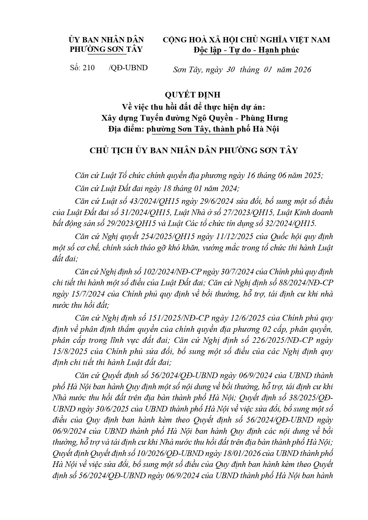 Thông báo công khai Quyết định thu hồi đất để thực hiện Dự án ( ông ...